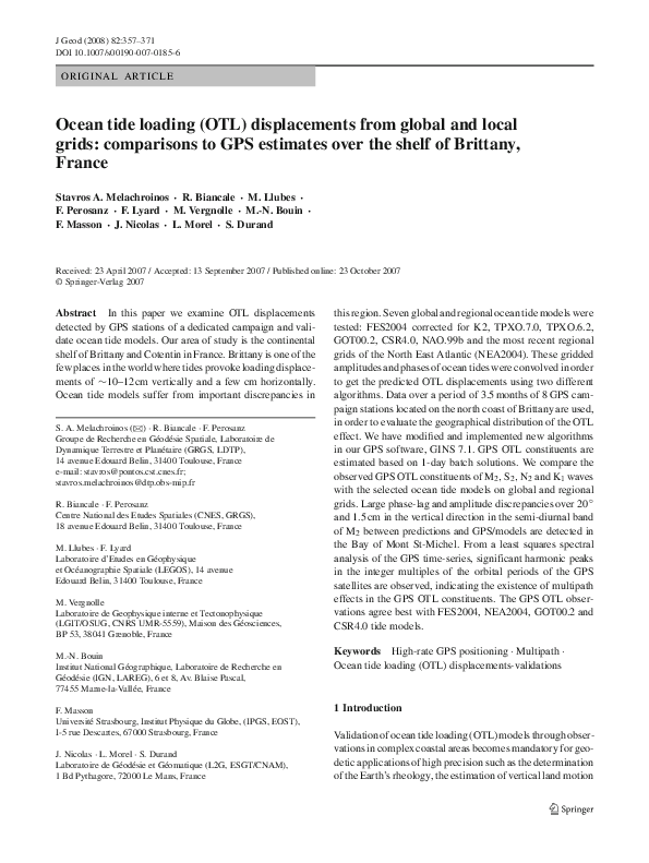 (PDF) Ocean tide loading (OTL) displacements from global and local ...