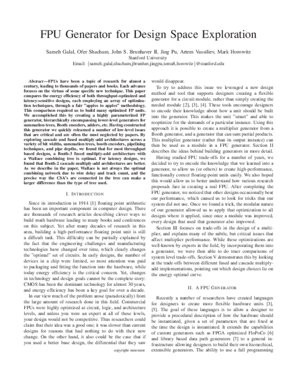 (PDF) FPU Generator for Design Space Exploration