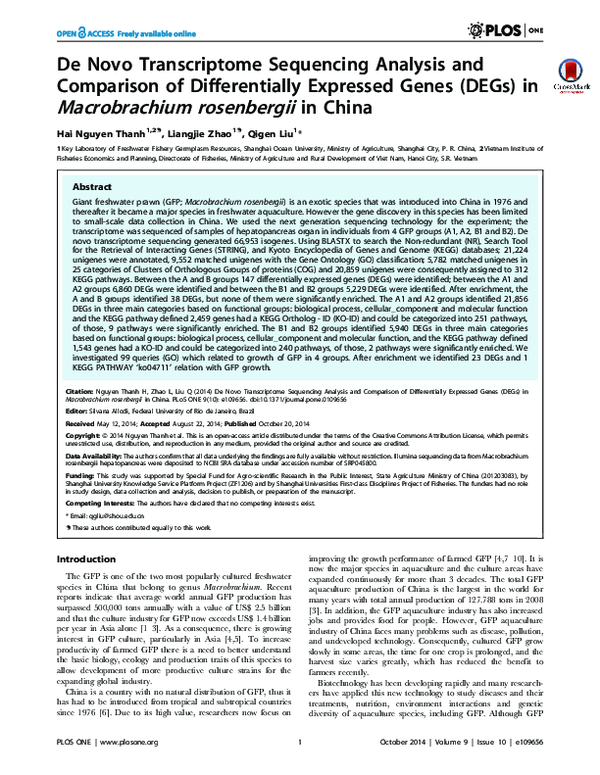 (PDF) De novo transcriptome sequencing analysis and comparison of ...
