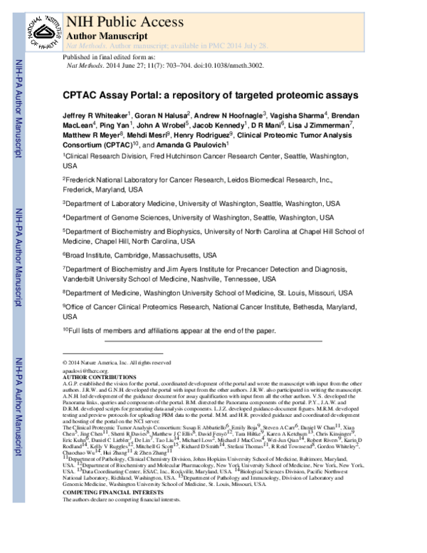(PDF) CPTAC Assay Portal: a repository of targeted proteomic assays