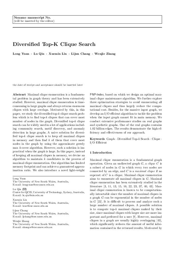 (PDF) Diversified top-k clique search