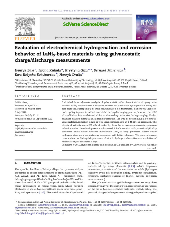 (PDF) Evaluation of electrochemical hydrogenation and corrosion behavior of LaNi5-based ...
