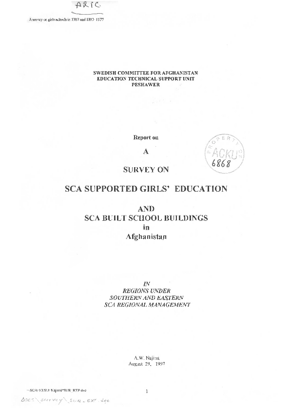 (PDF) Report on a survey on SCA supported girlsandrsquo; education and ...