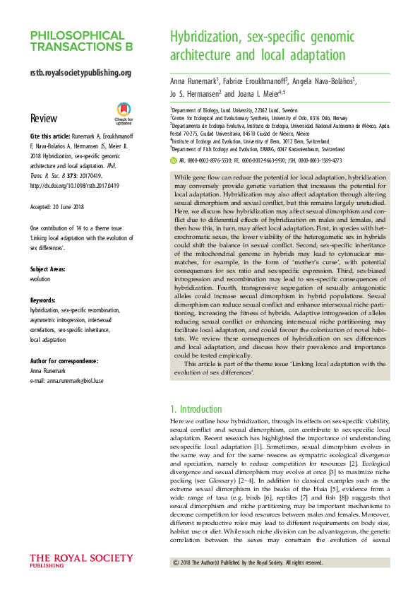 Pdf Hybridization Sex Specific Genomic Architecture And Local Adaptation