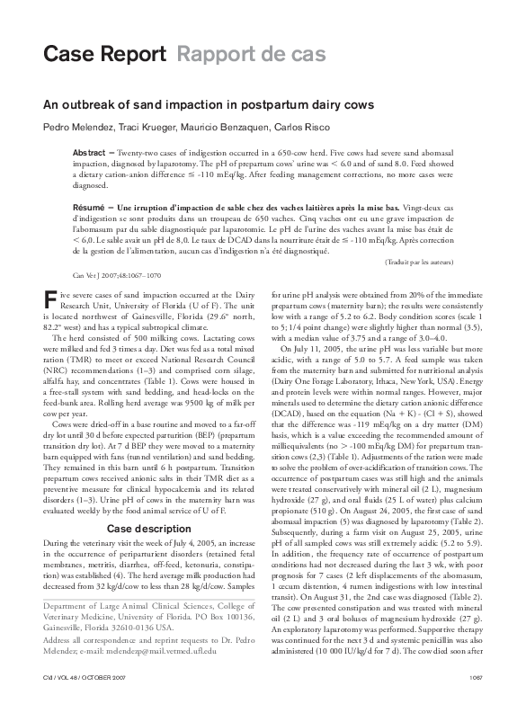 (PDF) An outbreak of sand impaction in postpartum dairy cows