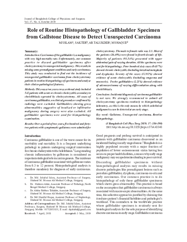 (PDF) Role of Routine Histopathology of Gallbladder Specimen from ...