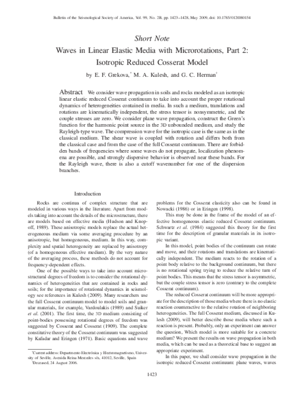 (PDF) Waves in Linear Elastic Media with Microrotations, Part 2 ...