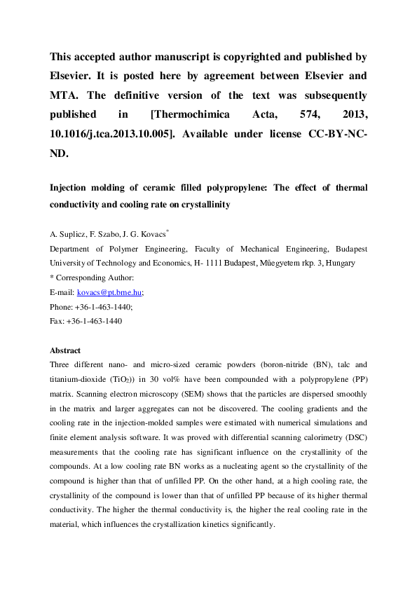 (PDF) Injection molding of ceramic filled polypropylene: The effect of ...