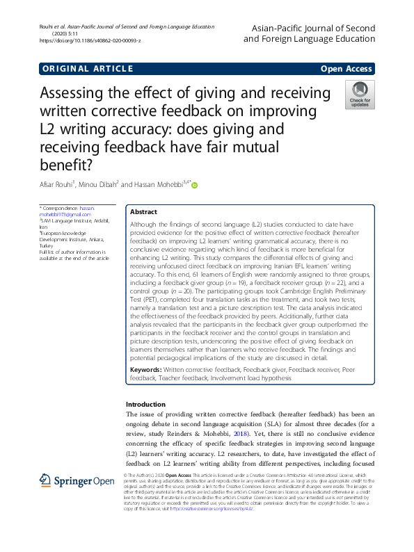 (PDF) Assessing the effect of giving and receiving written corrective ...