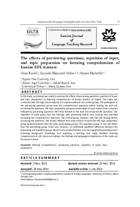 (PDF) The Effects of Previewing Questions, Repetition of Input and ...