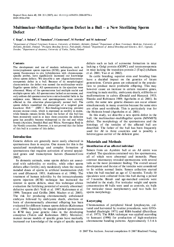 (PDF) Multinuclear?Multiflagellar Sperm Defect in a Bull ? a New ...