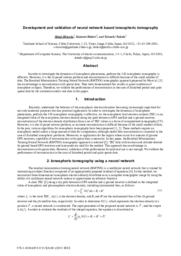 (PDF) Development and validation of neural network based ionospheric tomography