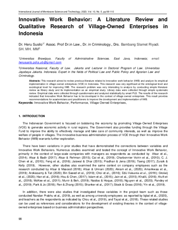 (PDF) Innovative Work Behavior: A Literature Review and Qualitative ...