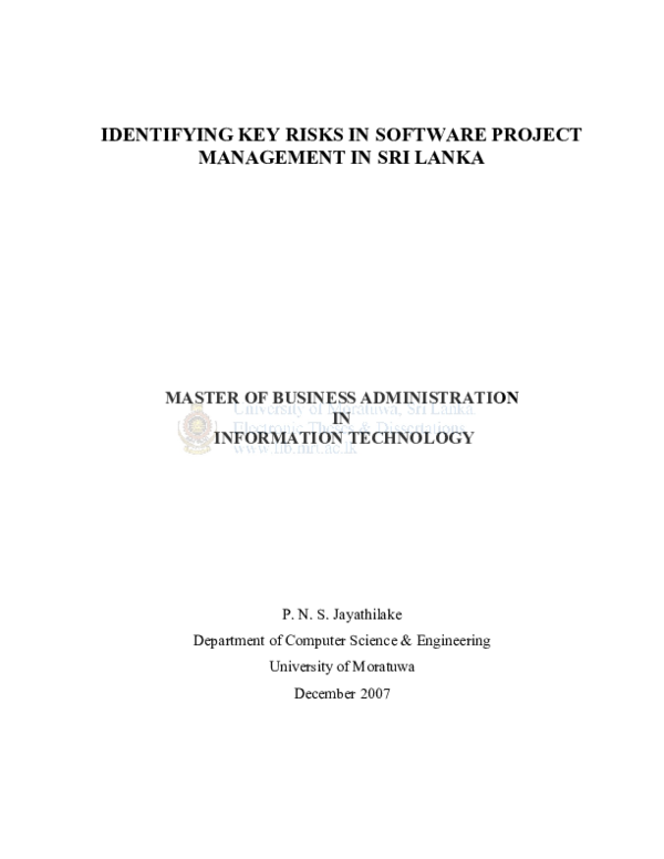 (PDF) Identifying Key Risks in Software Project Management in Sri Lanka