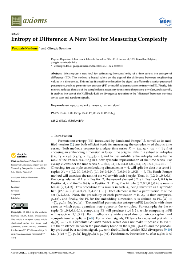 (PDF) Entropy of Difference: A New Tool for Measuring Complexity | Pasquale Nardone - Academia.edu