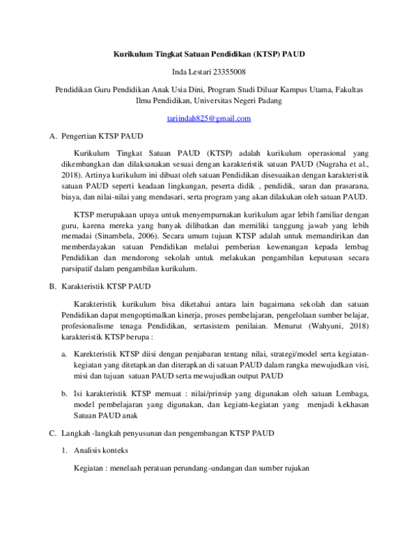 (PDF) Kurikulum Tingkat Satuan Pendidikan (KTSP) PAUD