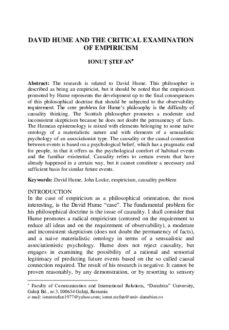 (PDF) David Hume and the Critical Examination of Empiricism