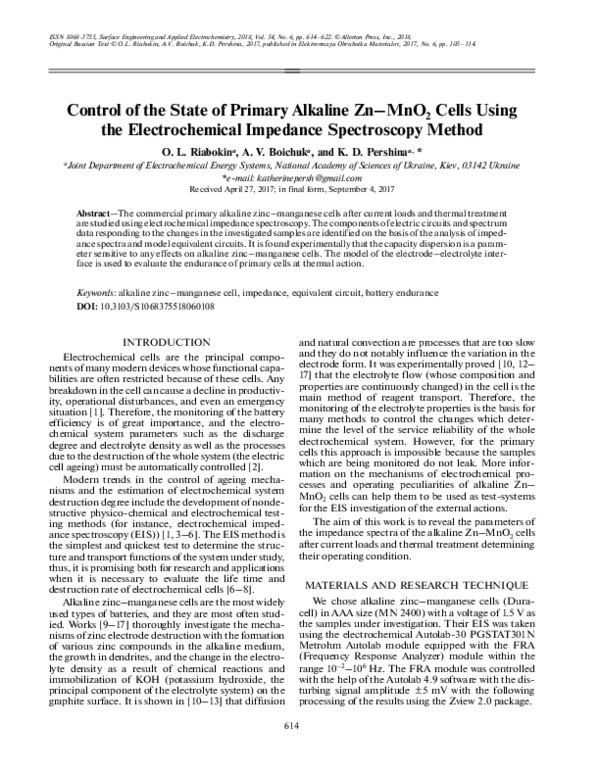 (PDF) Control of the State of Primary Alkaline Zn–MnO2 Cells Using the ...