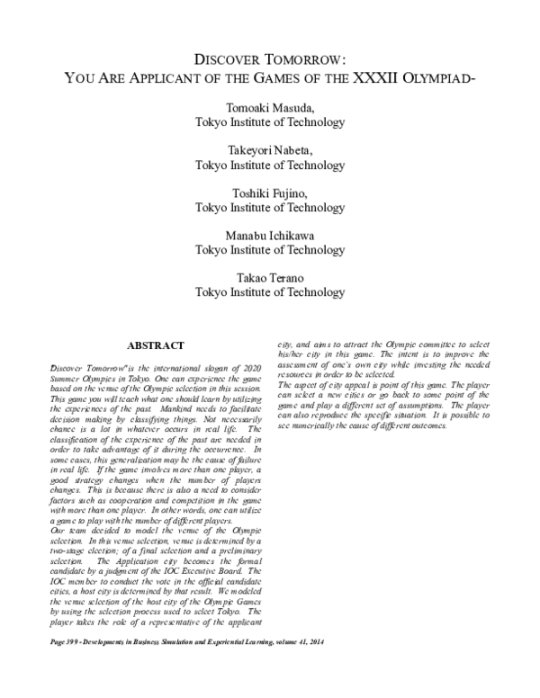 (PDF) DISCOVER TOMORROW: You Are Applicant of the Games of the XXXII ...
