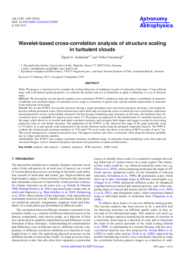 Pdf Wavelet Cross Correlation For Scaling In Turbulent Clouds