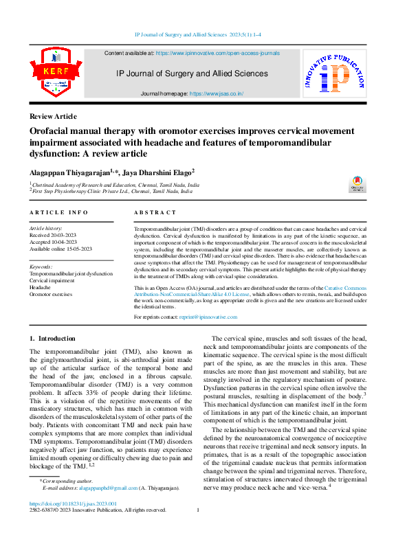 (PDF) Orofacial manual therapy with oromotor exercises improves ...
