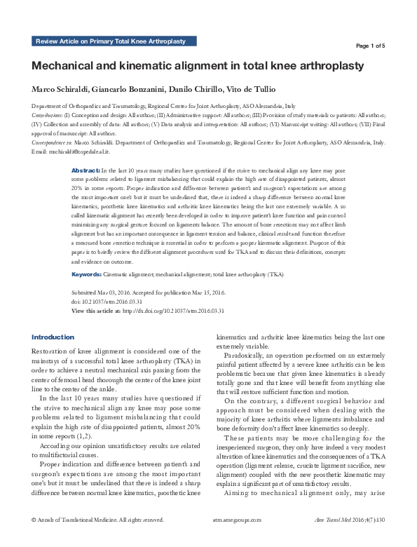 (PDF) Mechanical and kinematic alignment in total knee arthroplasty