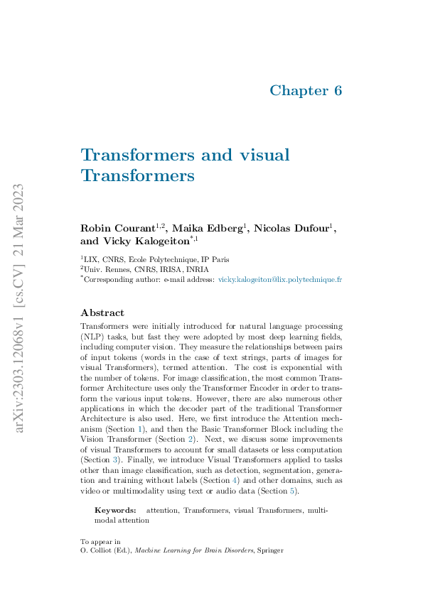 (PDF) Machine Learning for Brain Disorders: Transformers and Visual Transformers