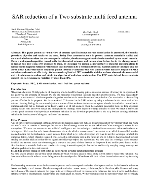 (PDF) SAR reduction of a Two substrate multi feed antenna