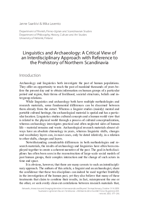 (PDF) Linguistics and Archaeology: A Critical View of an ...