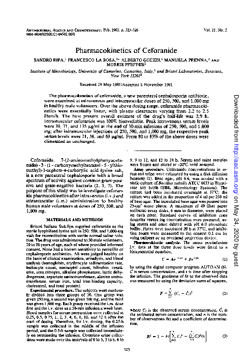 (PDF) Pharmacokinetics of ceforanide