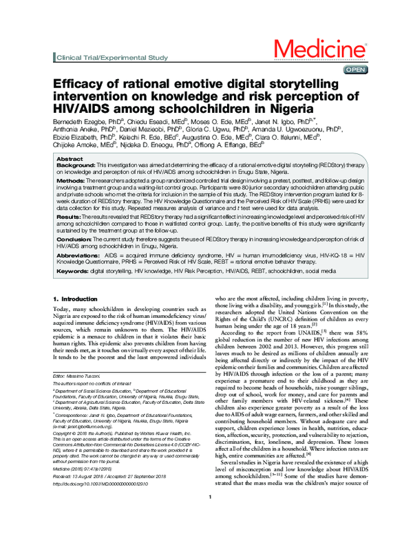 (PDF) Efficacy of rational emotive digital storytelling intervention on knowledge and risk ...