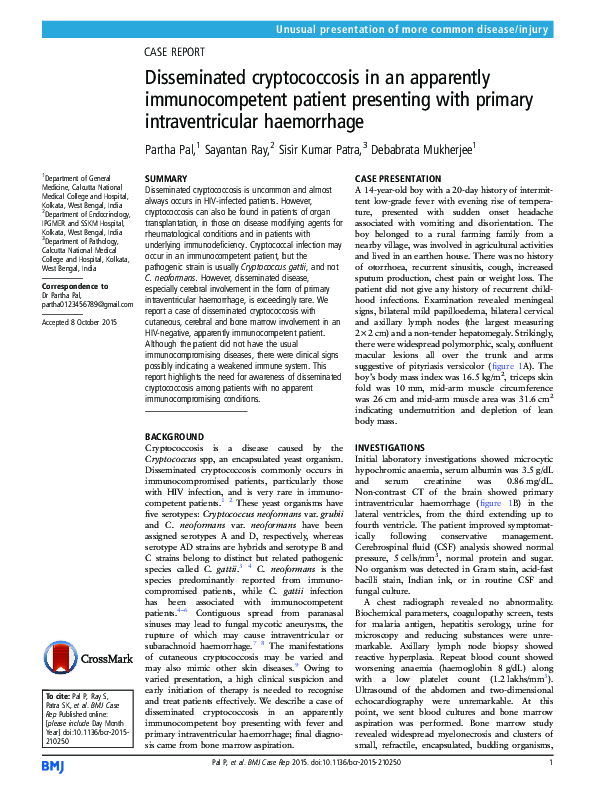 (PDF) Disseminated cryptococcosis in an apparently immunocompetent ...