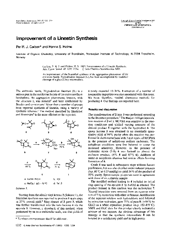 (PDF) Improvement of a Lineatin Synthesis