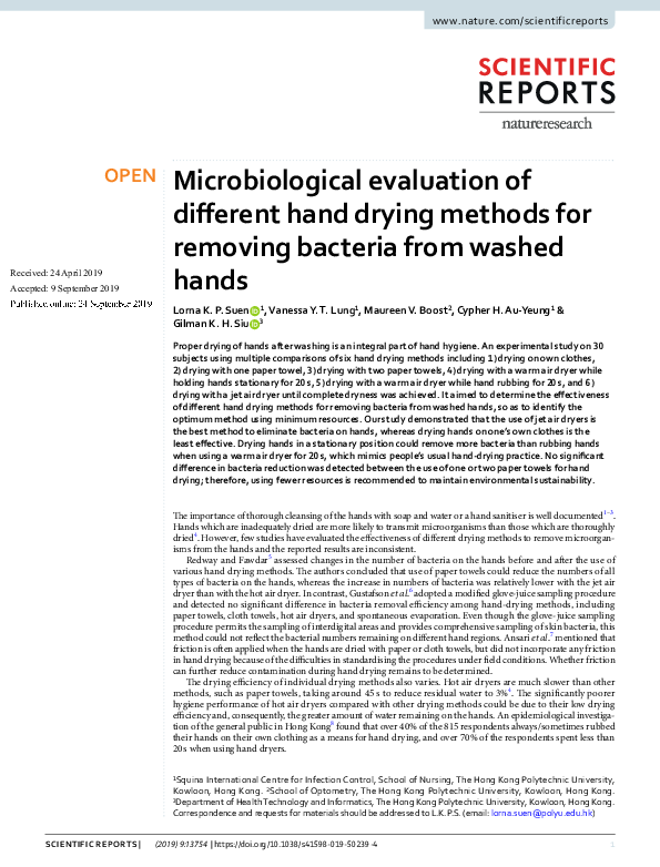 (PDF) Microbiological evaluation of different hand drying methods for ...
