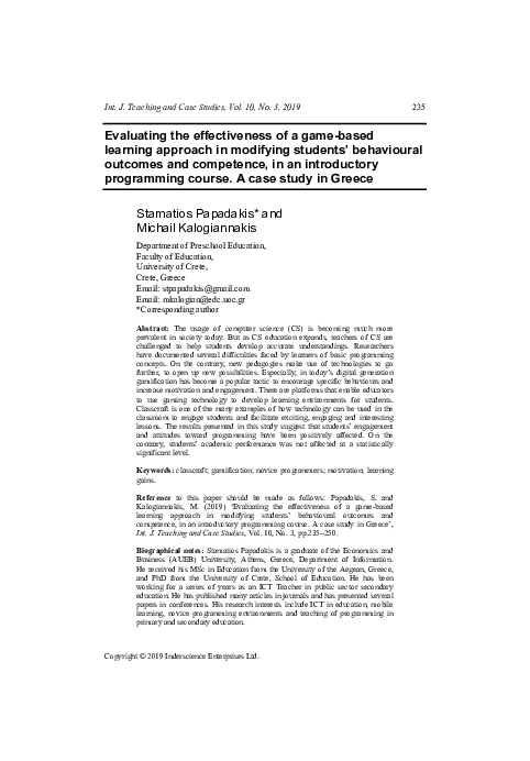 (PDF) Evaluating the effectiveness of a game-based learning approach in modifying students ...