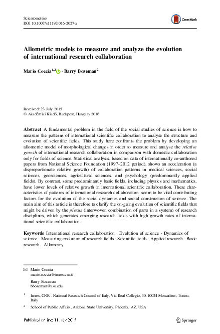 (PDF) Allometric models to measure and analyze the evolution of ...