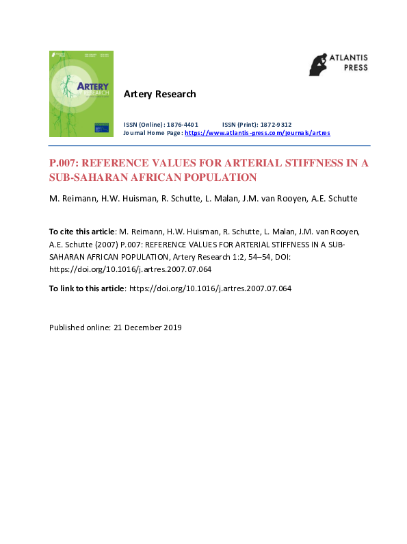 (PDF) P.007 Reference Values for Arterial Stiffness in a Sub-Saharan ...