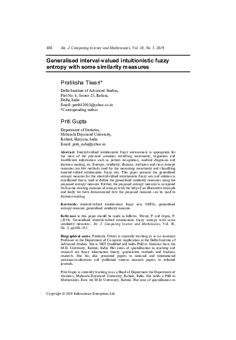 (PDF) Generalised interval valued intuitionistic fuzzy soft matrices and their application to ...