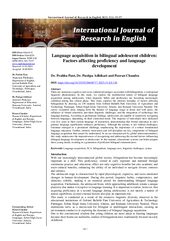 (PDF) Language acquisition in bilingual adolescent children: Factors ...