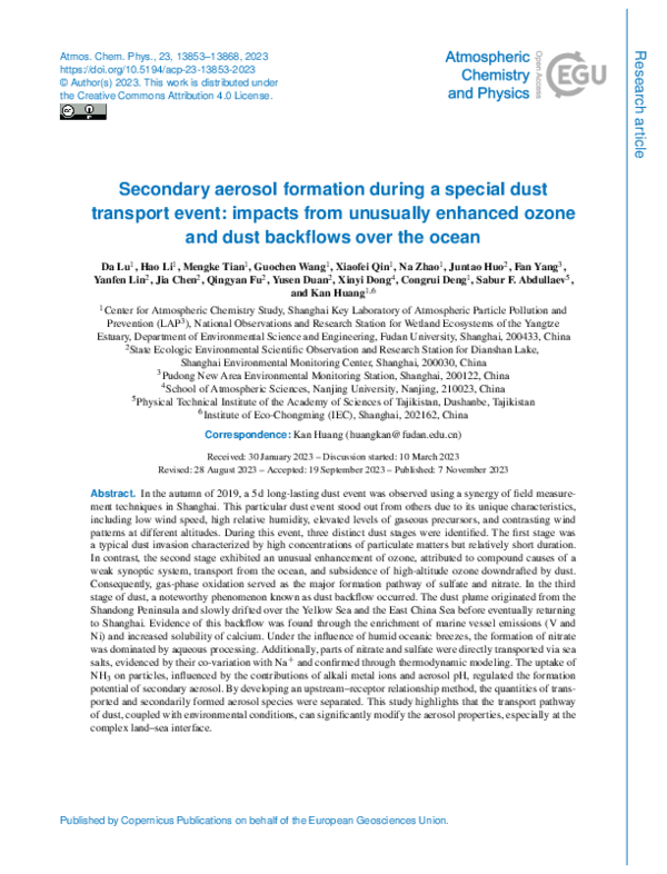 (PDF) Secondary aerosol formation during a special dust transport event ...