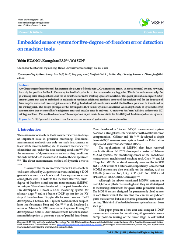 (PDF) Embedded Sensor System for Five-degree-of-freedom Error Detection on Machine Tools