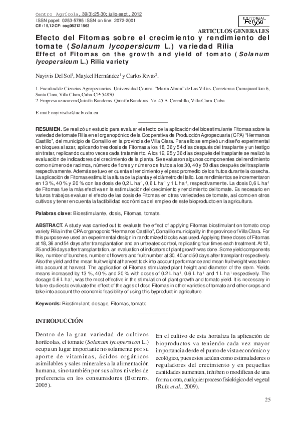(PDF) Efecto del Fitomas sobre el crecimiento y rendimiento del tomate ...