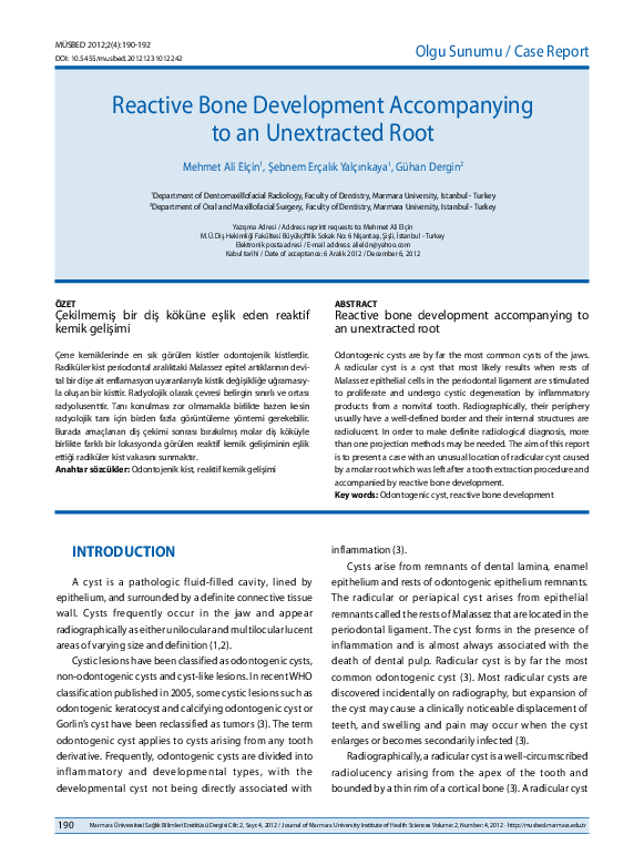 (PDF) Reactive bone development accompanying to an unextracted root a ...