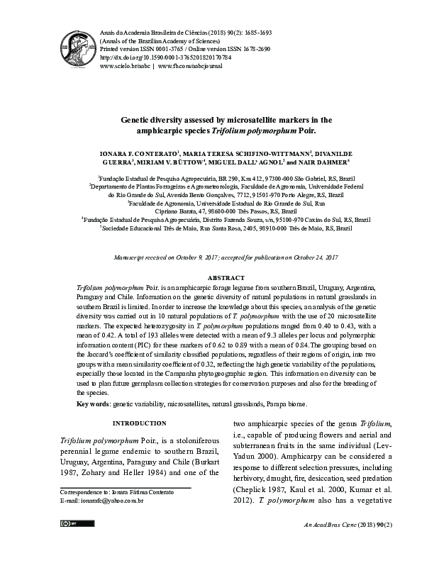 (PDF) Genetic diversity assessed by microsatellite markers in the ...