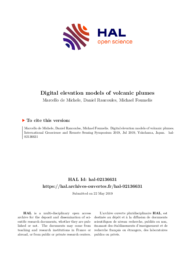 (PDF) Digital elevation models of volcanic plumes