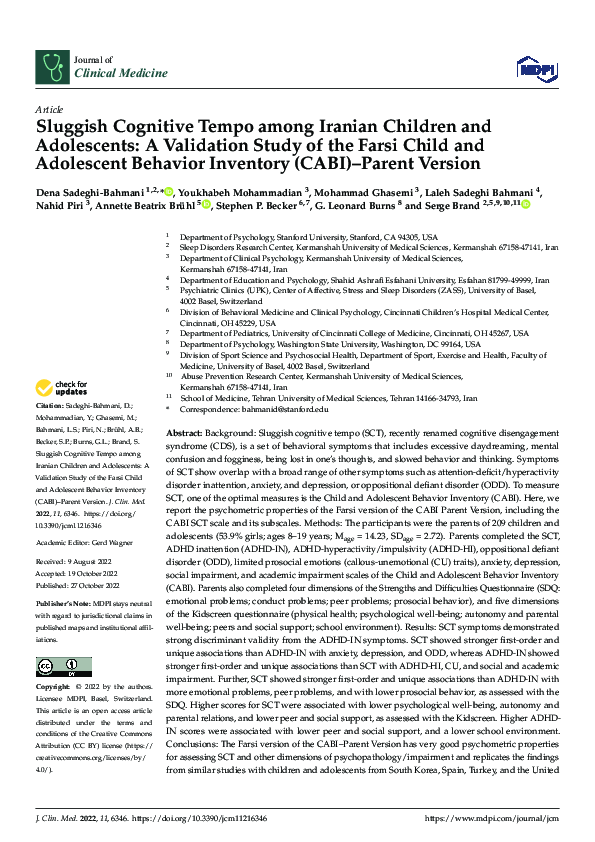 (PDF) Sluggish Cognitive Tempo among Iranian Children and Adolescents: A Validation Study of the ...