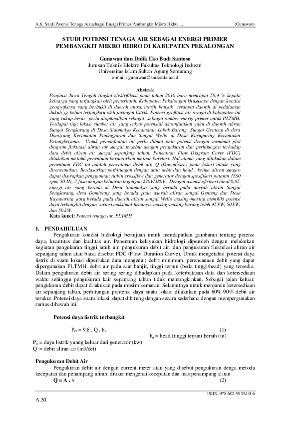 (PDF) Studi Potensi Tenaga Air Sebagai Energi Primer Pembangkit Mikro ...