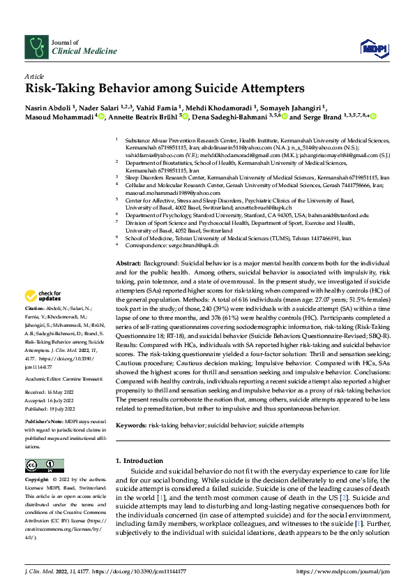 (PDF) Risk-Taking Behavior among Suicide Attempters