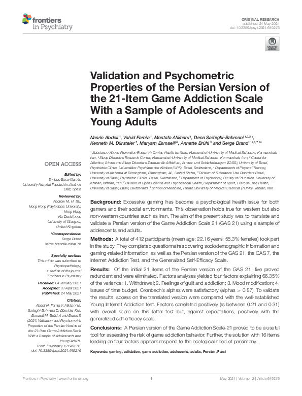 (PDF) Validation and Psychometric Properties of the Persian Version of the 21-Item Game ...