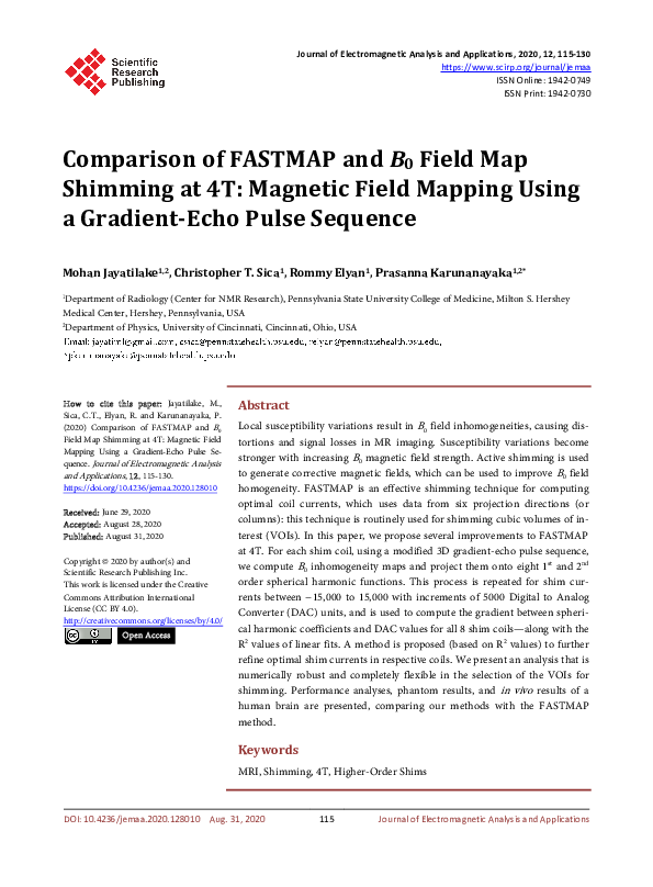 (PDF) Comparison of FASTMAP and B0 Field Map Shimming at 4T: Magnetic ...